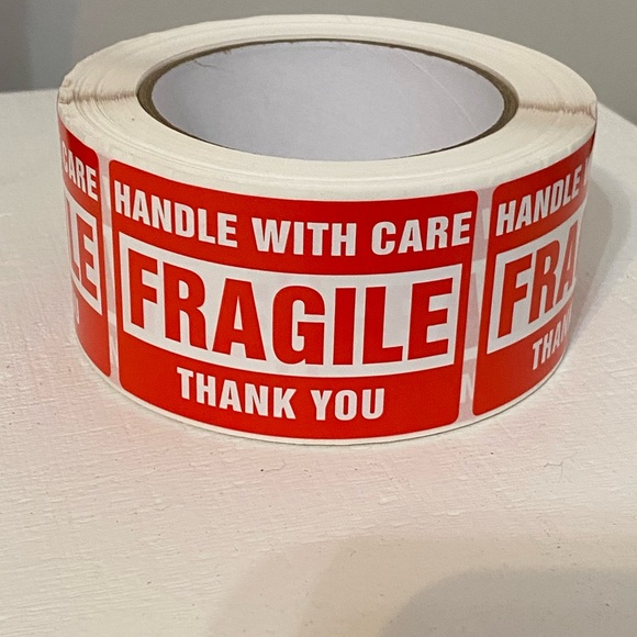 Office | Red Fragile Handle With Care Stickers Roll Of 25 Nwt | Poshmark